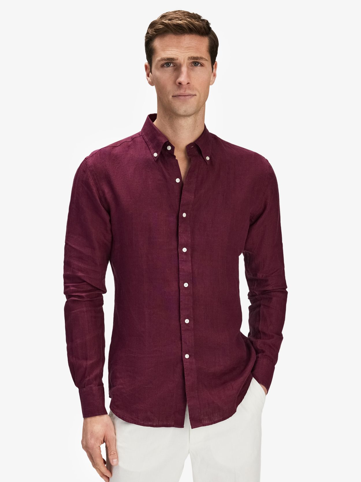Maroon linen shirt store