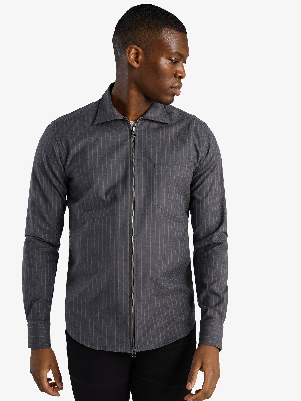 Grey Striped Zipper Shirt